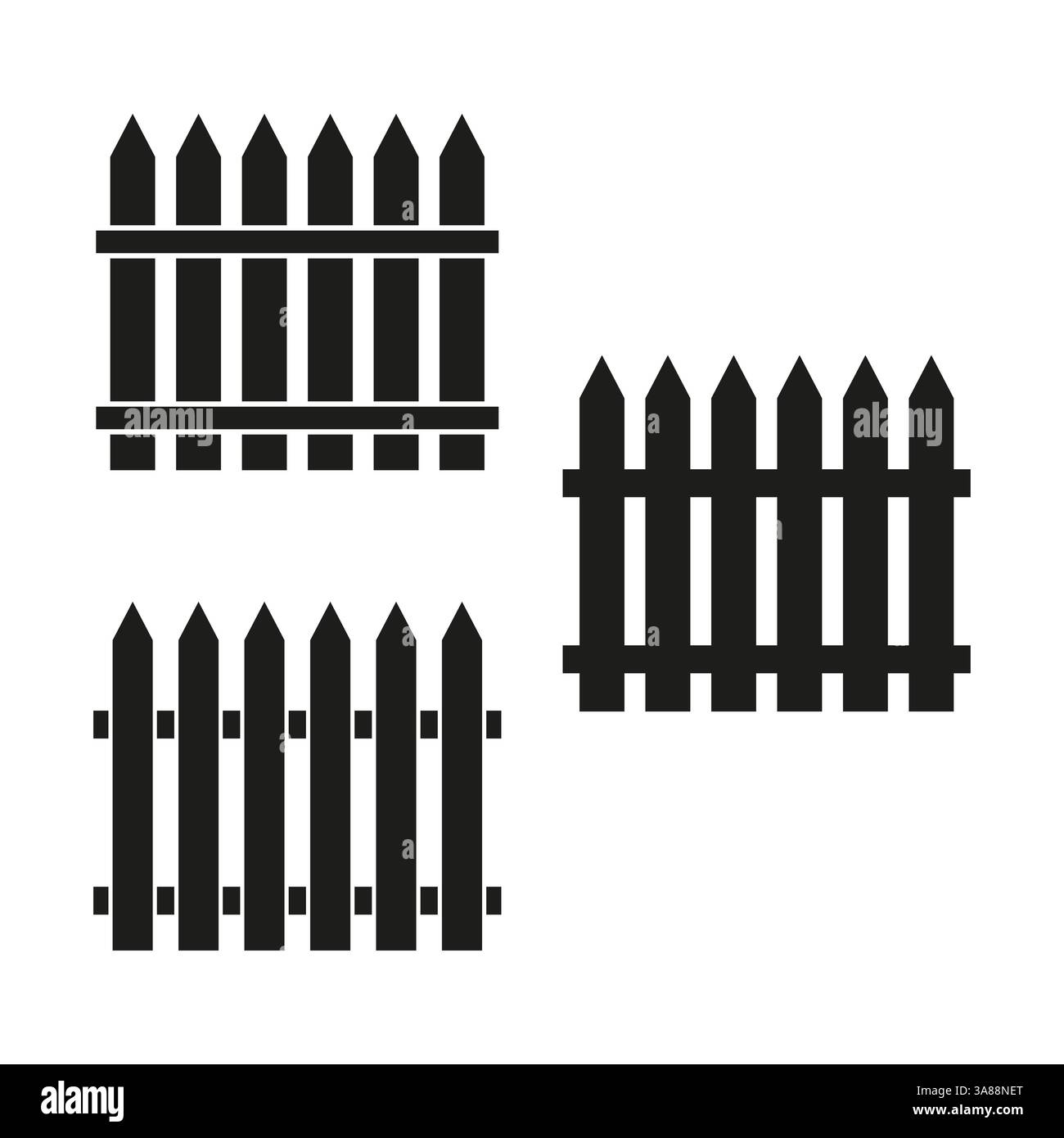 Fence icons. Wooden barrier symbols. Security enclosure set. Vector ...