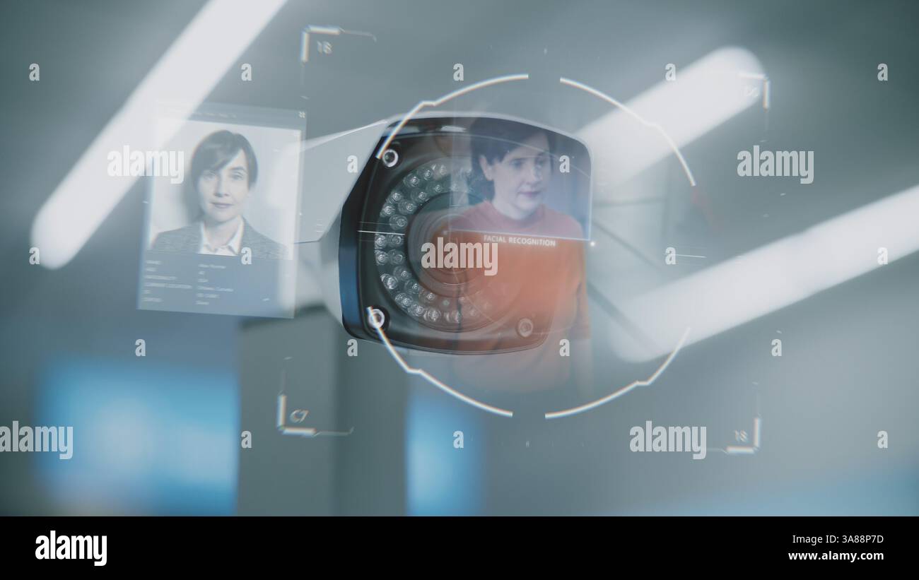 Advanced Airport Security System: Close Up of Big Data Analyzing CCTV ...