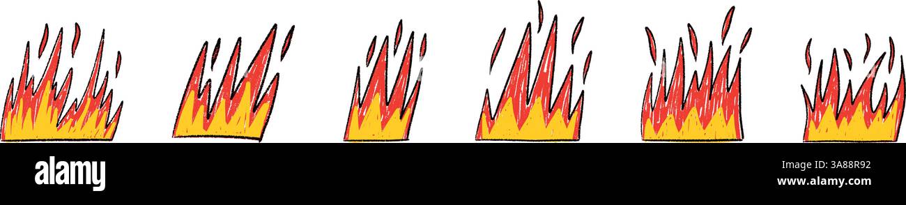 Tribal hand flame with red rock silhouette. Handdrawn fire sketch in ...