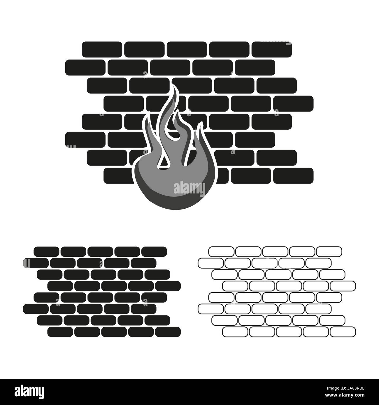 Firewall symbol icon. Brick wall with flame. Security protection ...