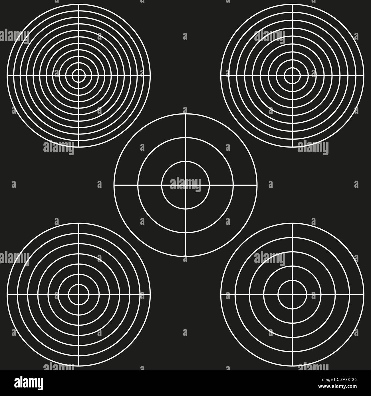 White target shapes. Black background contrast. Bold vector design ...