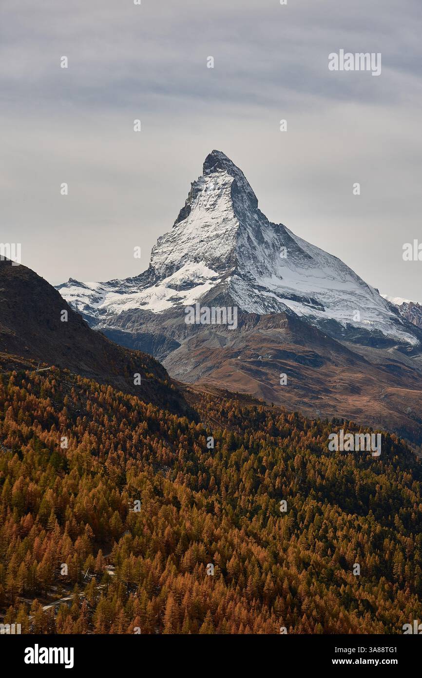 The iconic Matterhorn Mountain, standing tall on the Swiss-Italian ...