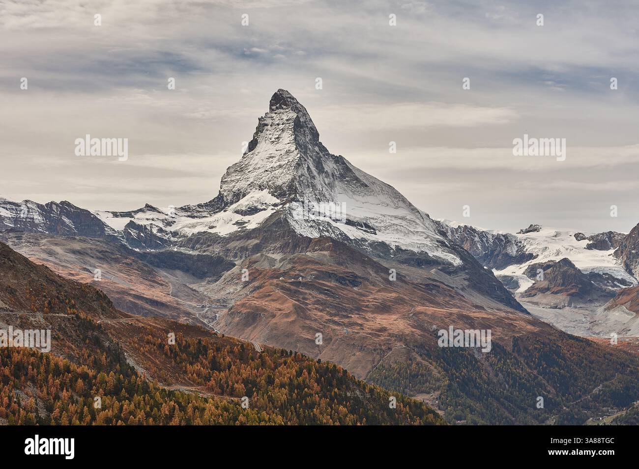 The iconic Matterhorn Mountain, standing tall on the Swiss-Italian ...