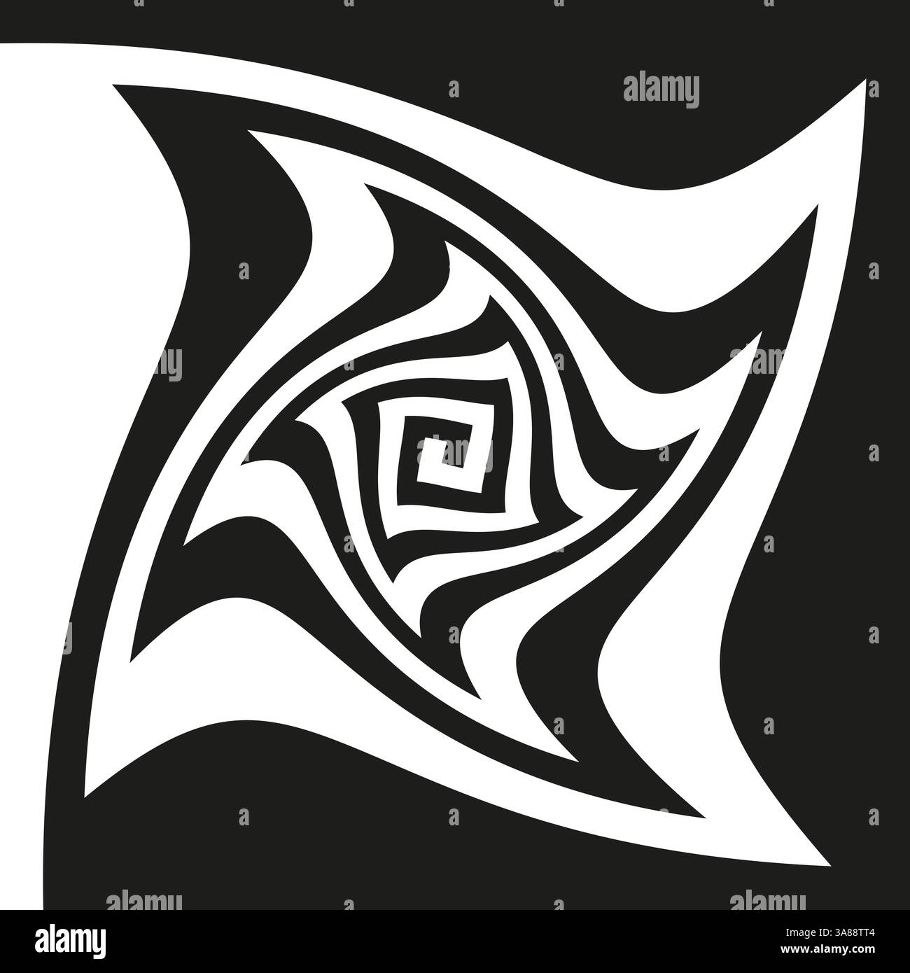 Warped square spiral. Abstract optical effect. Black white geometric ...