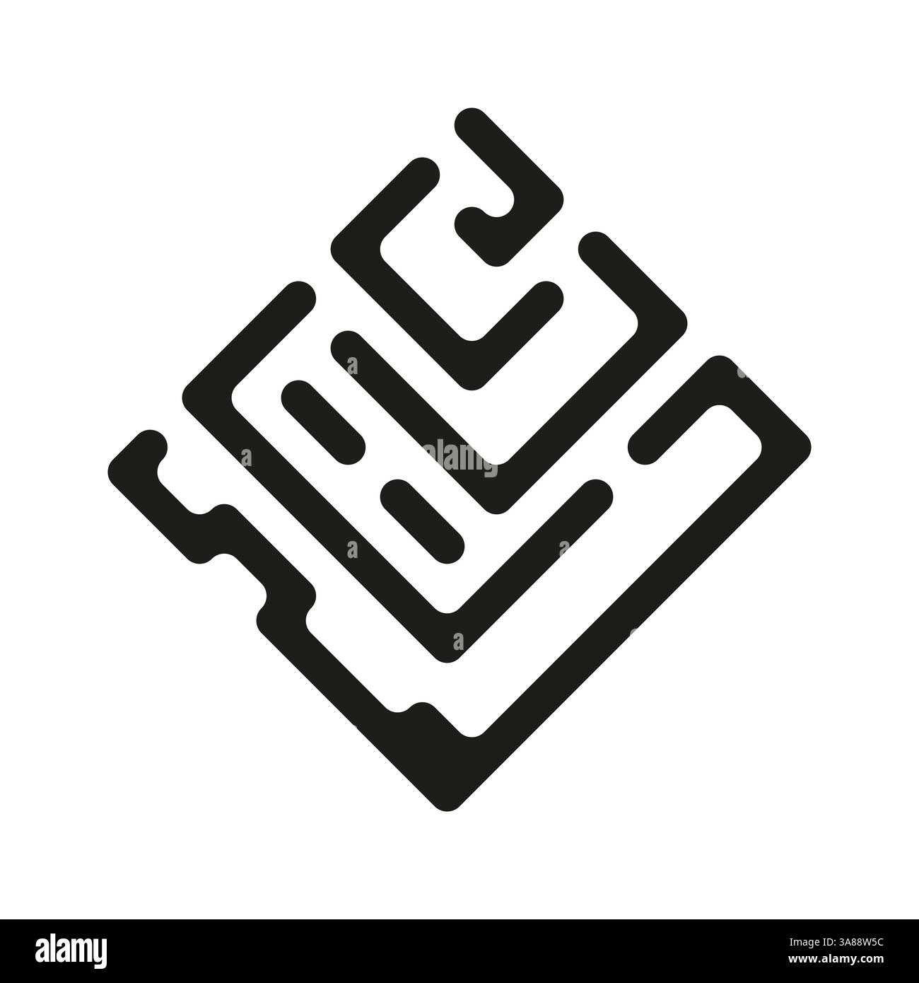 Maze symbol. Abstract path icon. Black geometric shape. Modern digital ...
