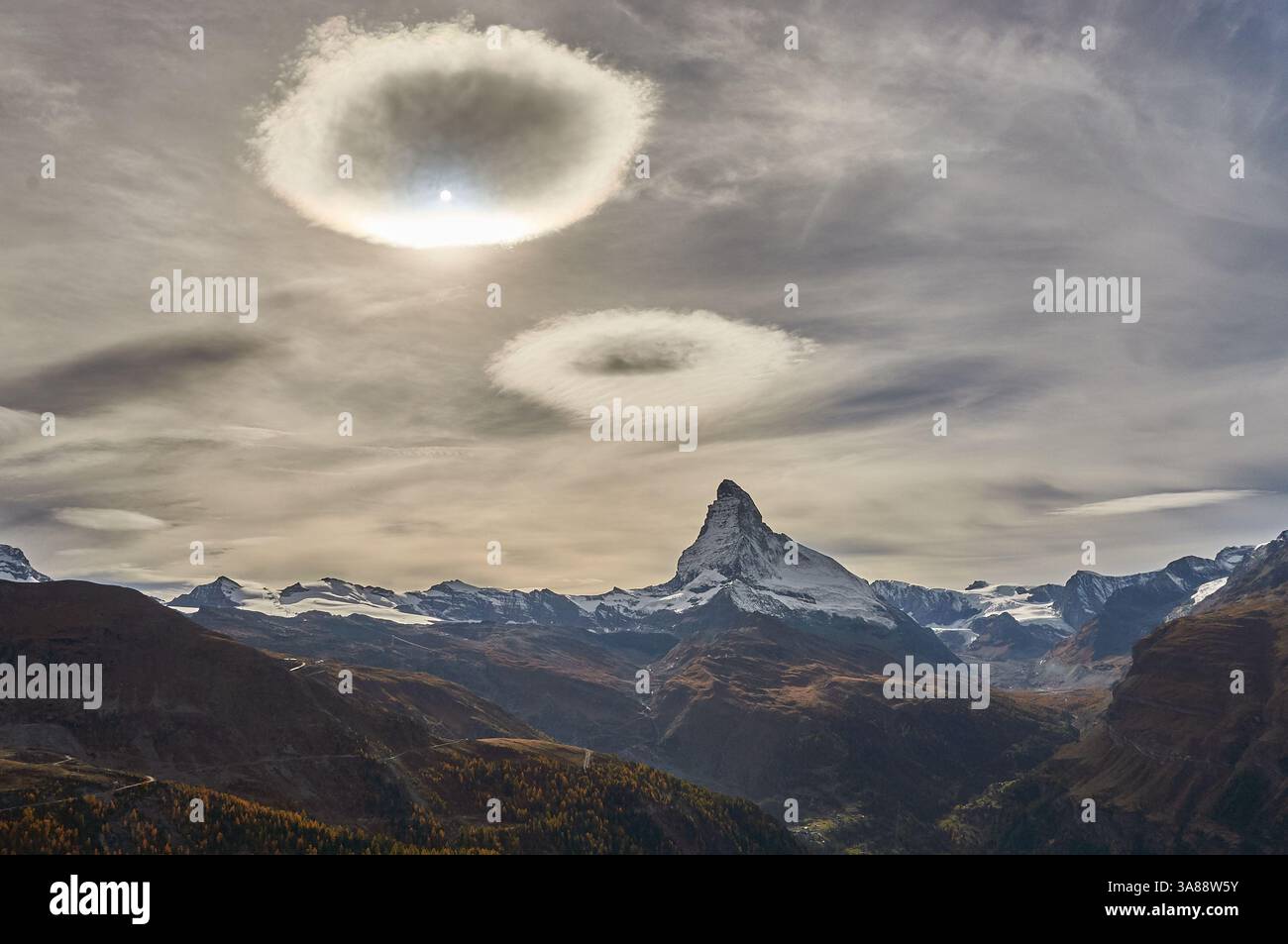 The iconic Matterhorn Mountain, standing tall on the Swiss-Italian ...