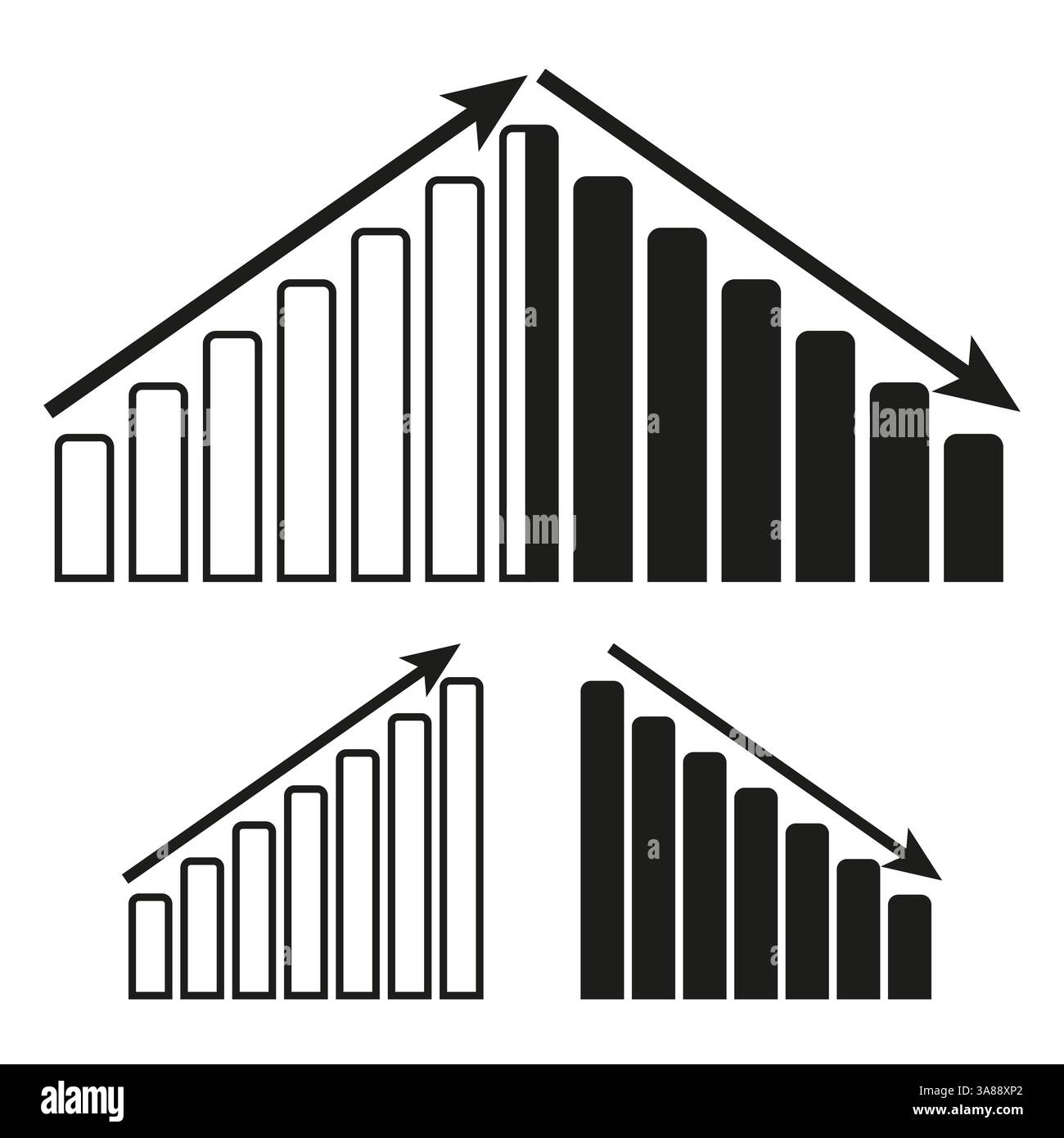 Trend chart icons. Rising and falling bars. Arrow and bar graph ...