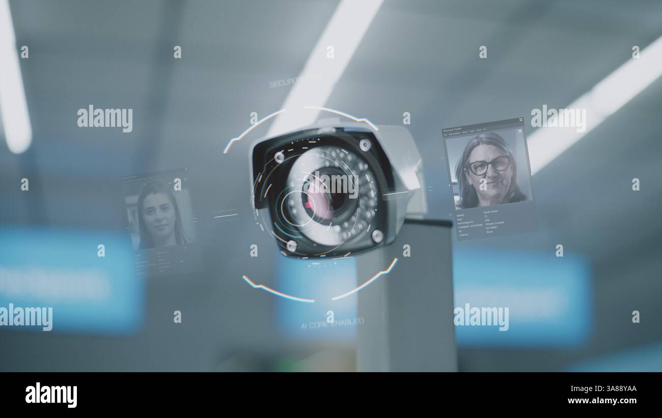 Advanced Airport Security: Close Up of Security Camera with Automatic ...