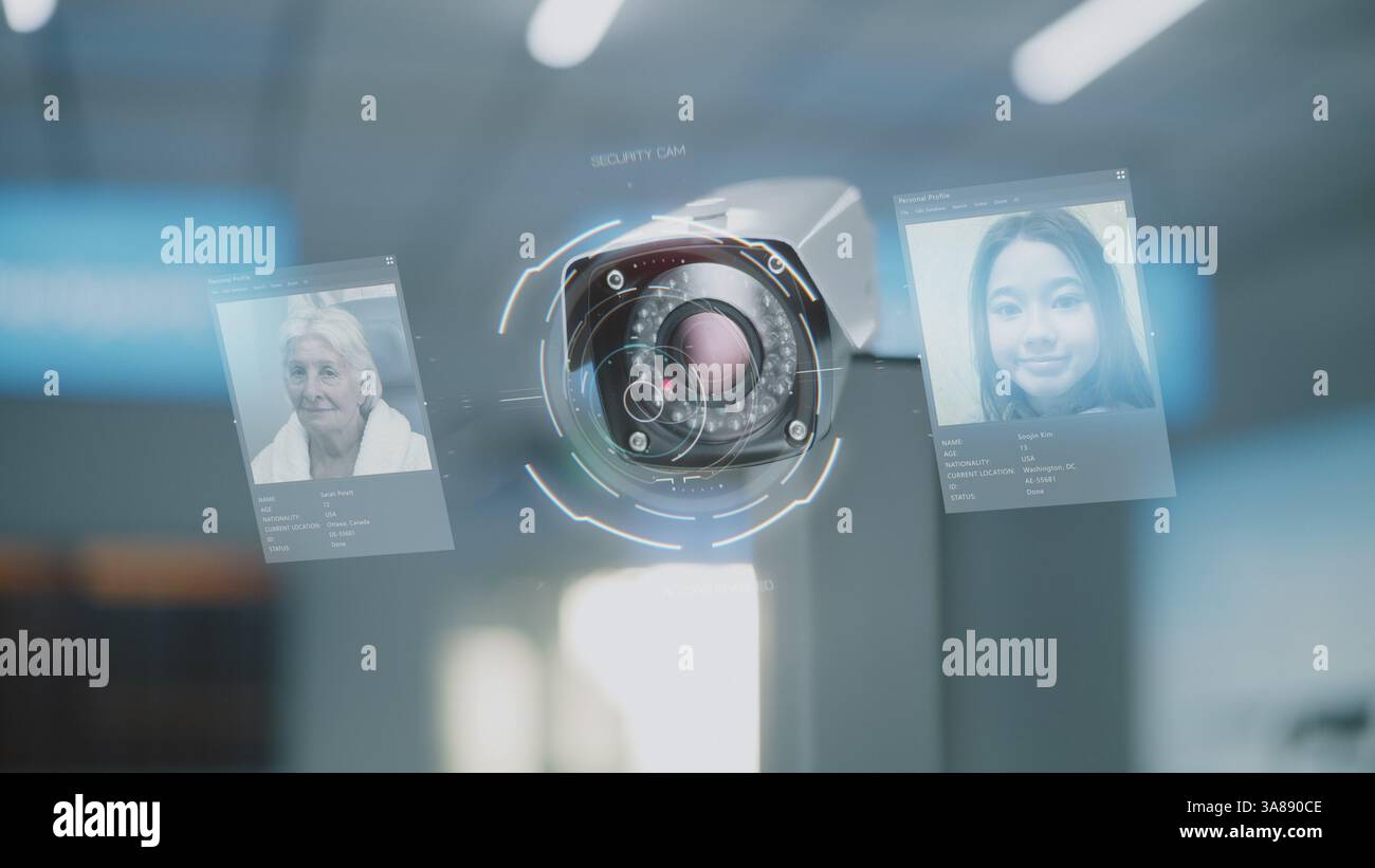 Modern Airport Security System: Close Up of Surveillance Camera with ...