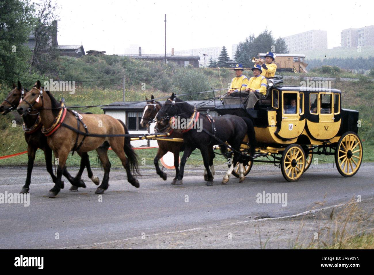 A traditional horse drawn post carriage in Oberwiesenthal, Germany, in ...