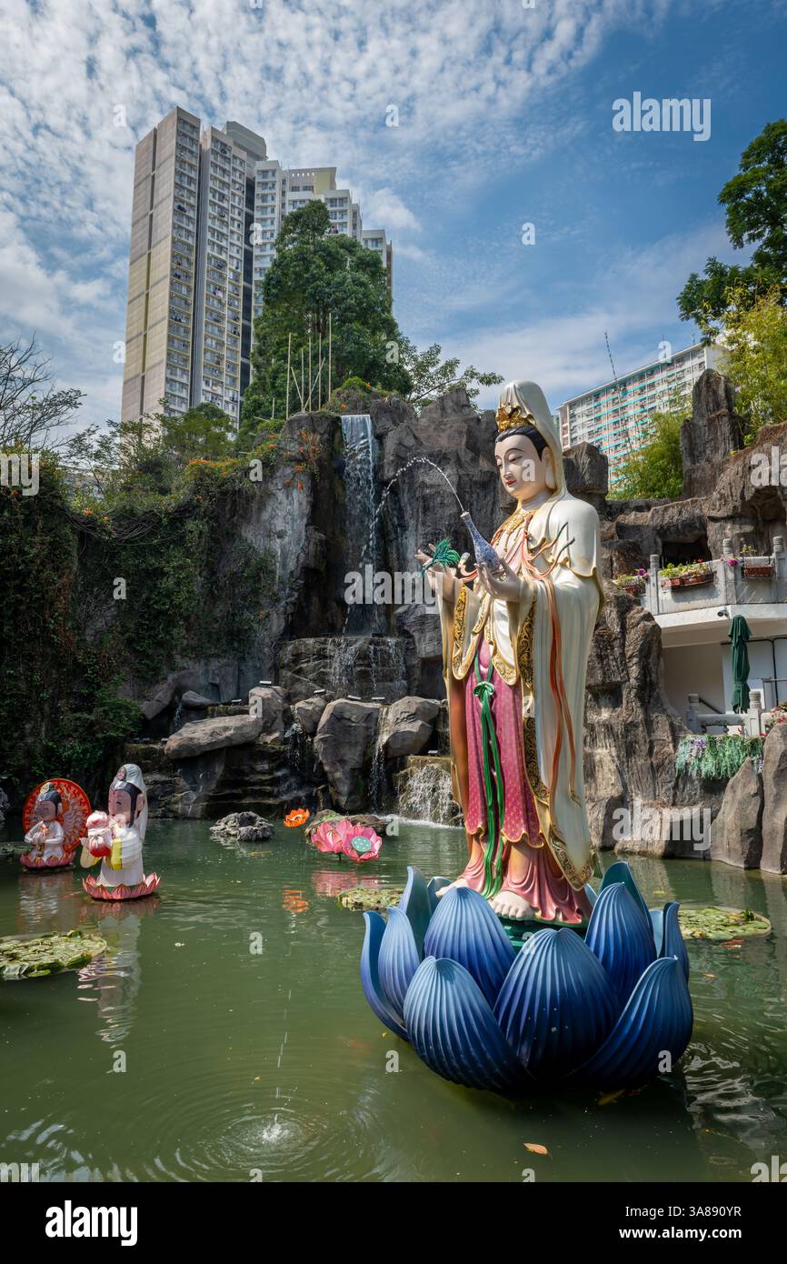Hong Kong. China- 02.24.2025. The statue of Guan Yin, the bodhisattva ...