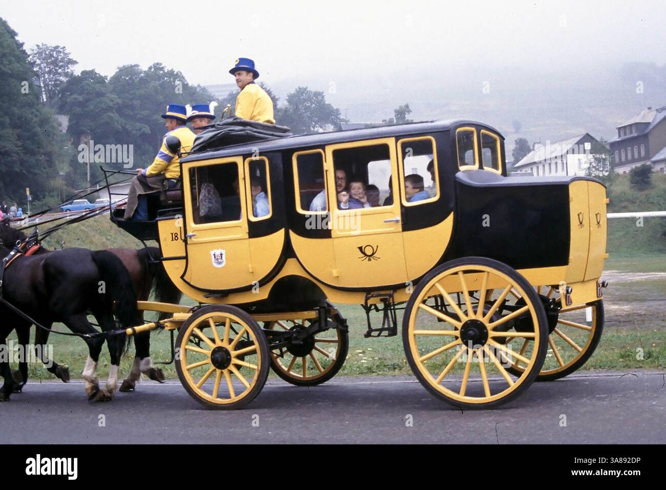 A traditional horse drawn post carriage in Oberwiesenthal, Germany, in ...