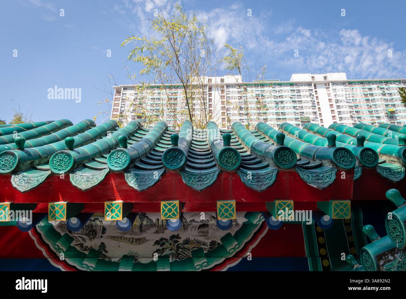 Details of Chinese traditional architecture with colourful complex ...
