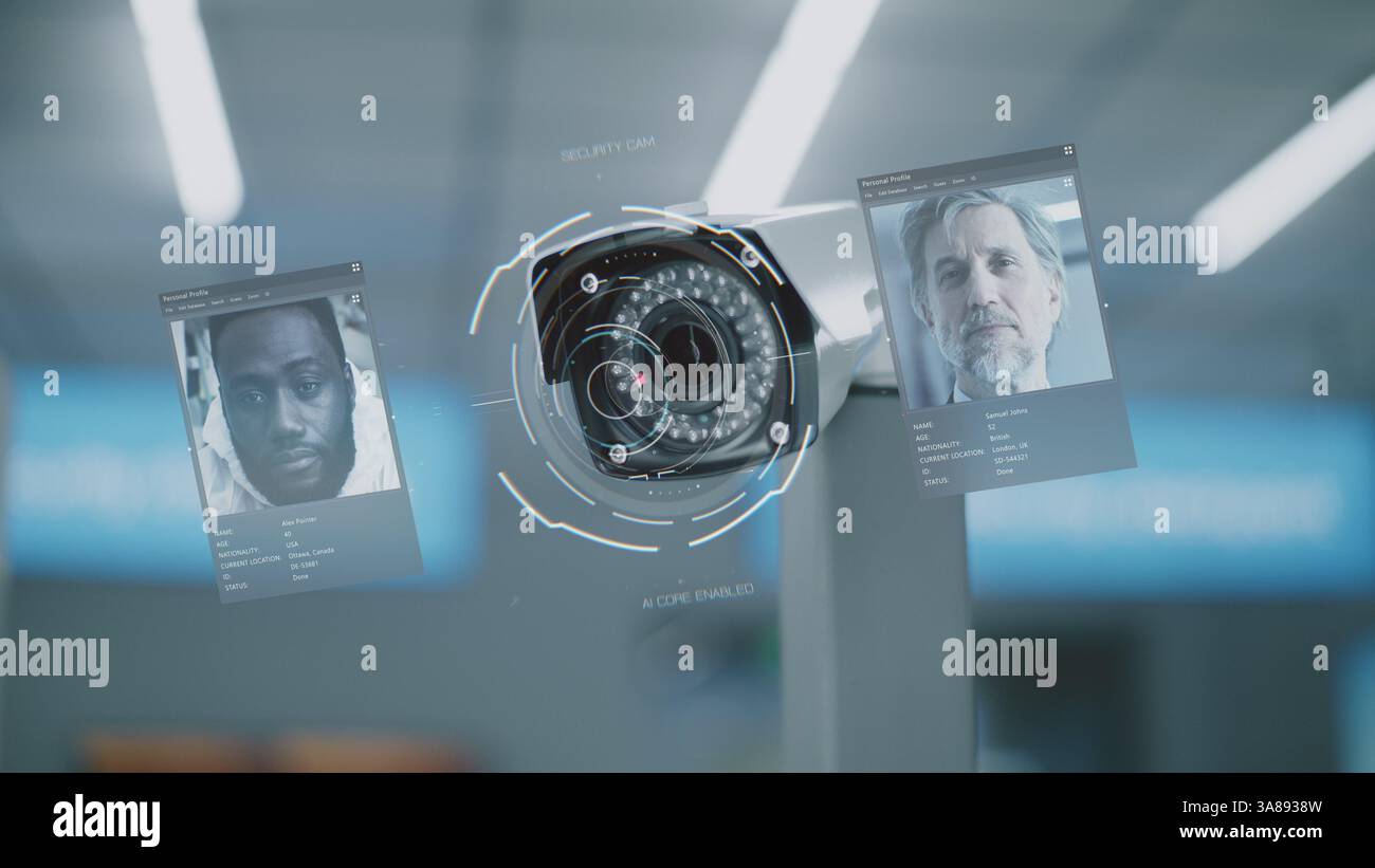 Advanced Airport Security System: Close Up of CCTV Camera with AI ...