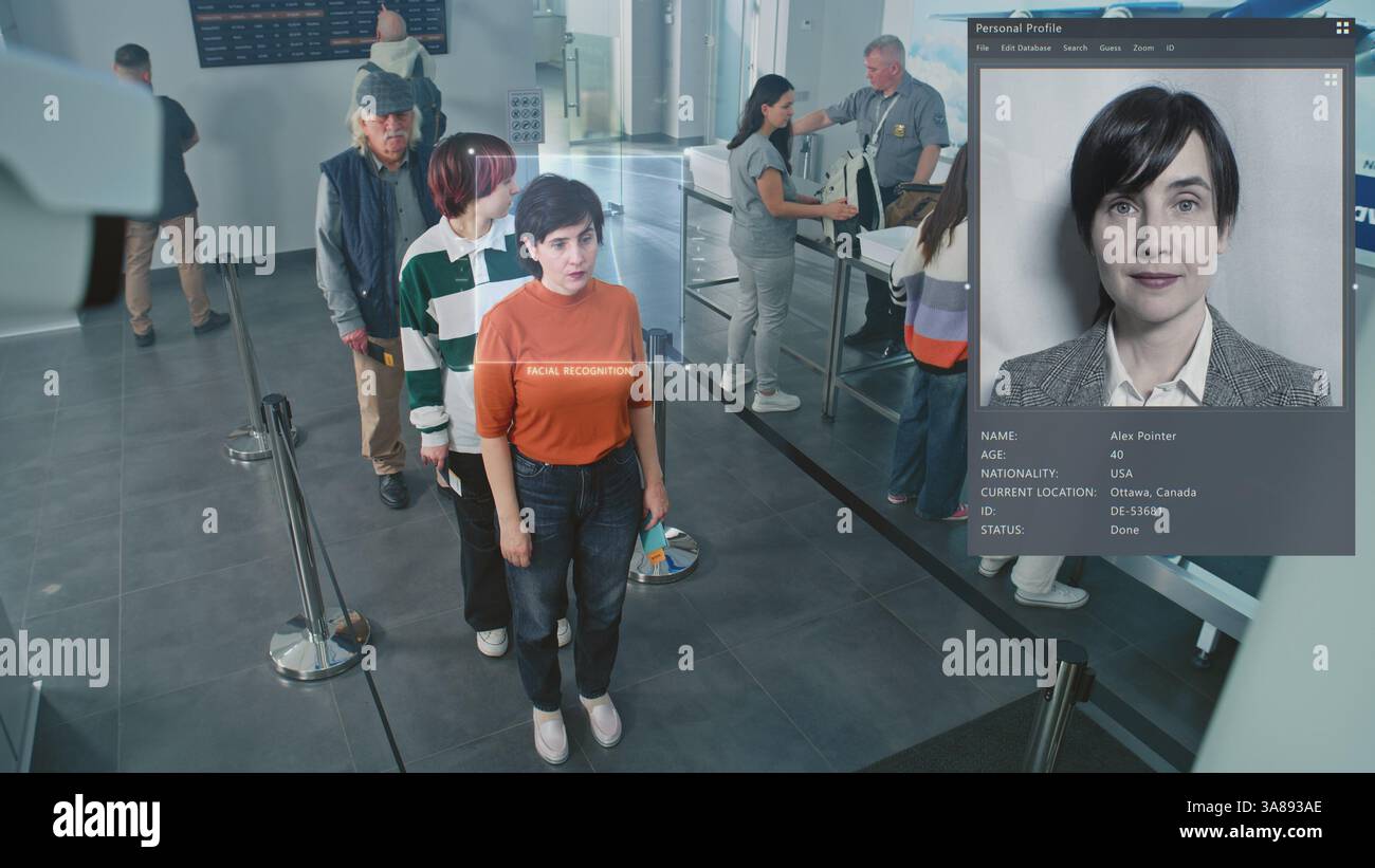 Airport Security Checkpoint: Queue of Diverse People Passing Biometric ...