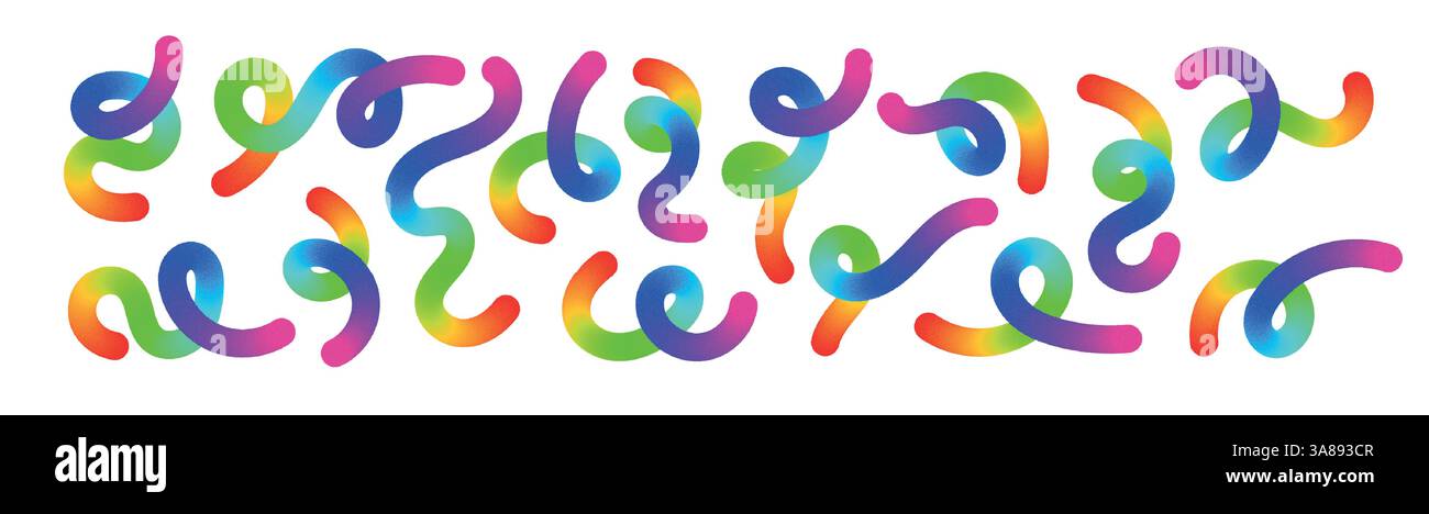 Abstract wavy gradient background with colorful squiggle lines, neon ribbon shapes, fluid swirl ...