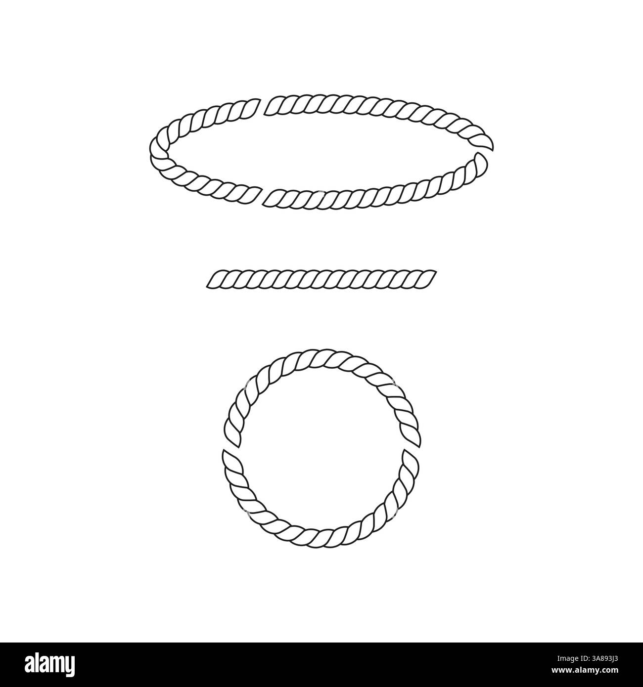 Rope design elements. Twisted line shapes. Minimal circular frame ...
