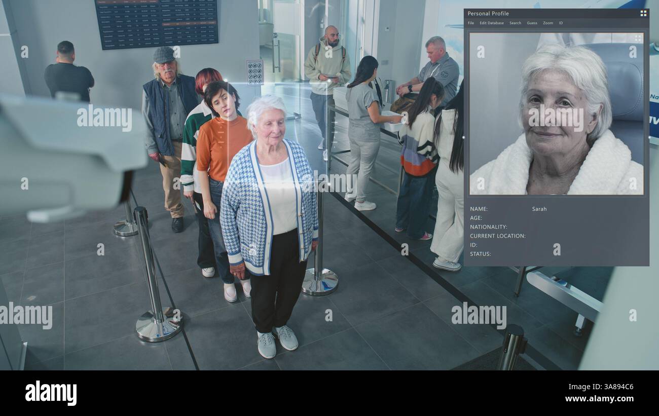 Airport Security Checkpoint: Queue of Diverse People Passing Biometric ...