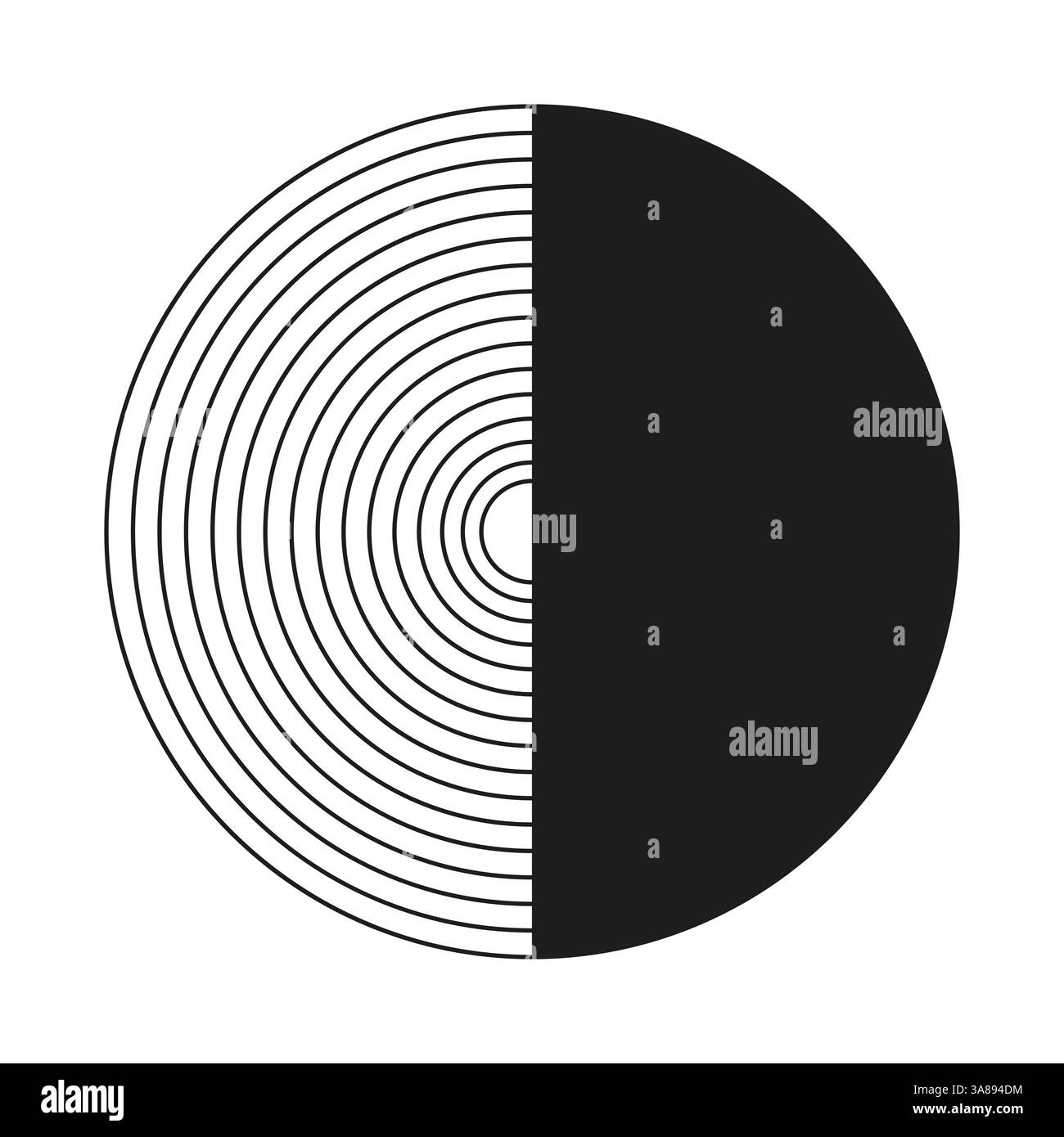 Black and white circle. Minimal geometric design. Half filled round ...