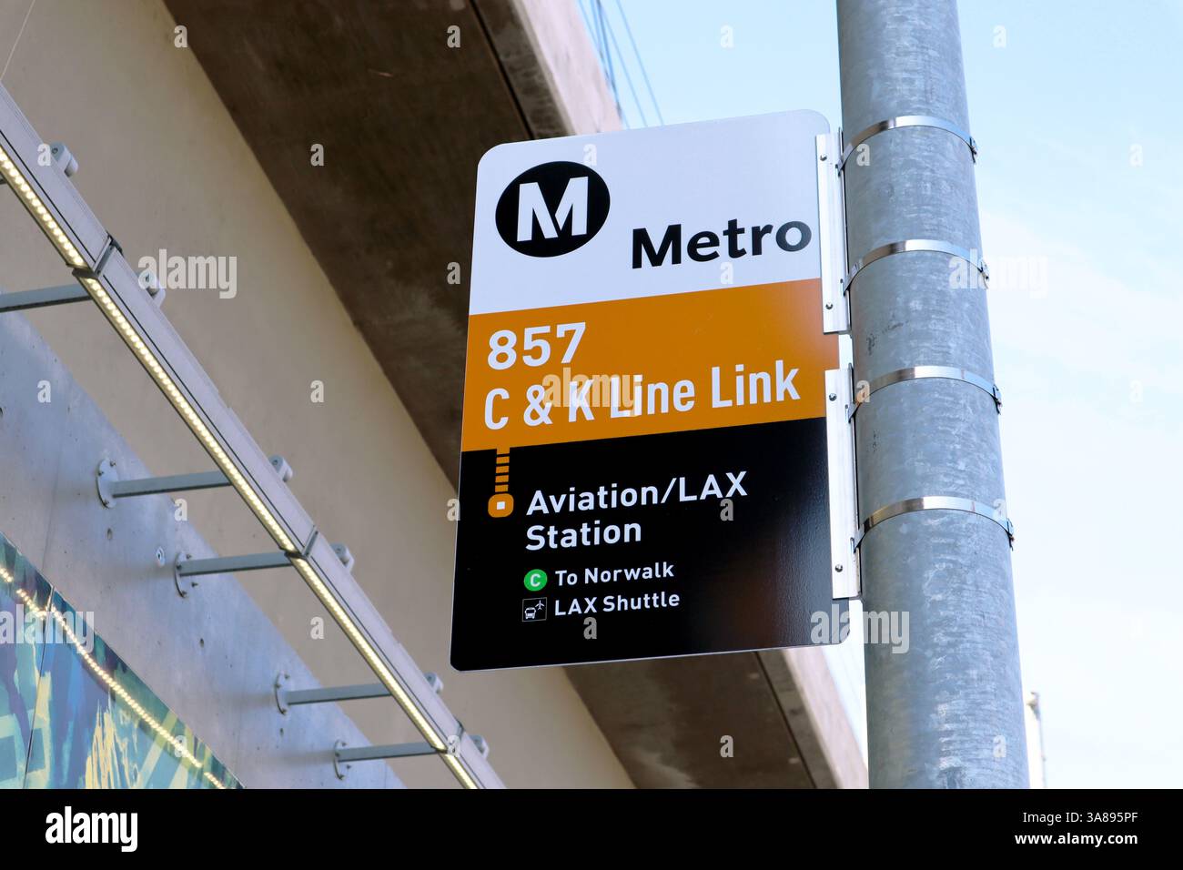 Los Angeles, California: Metro Bus Stop sign, bus 857 C and K Line Link ...
