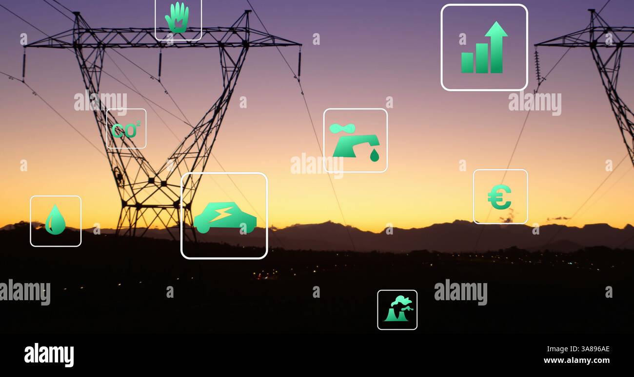 Power transmission lines digital visualization hi-res stock photography ...