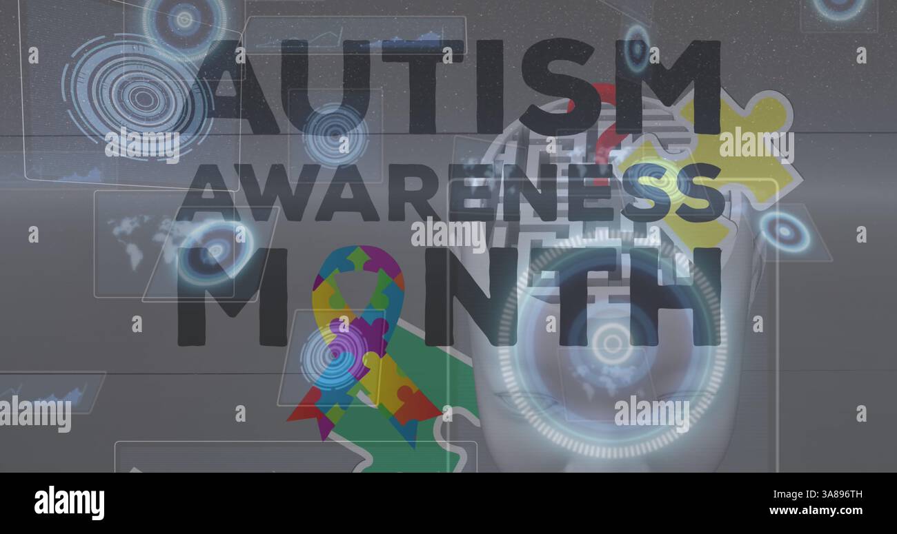 Image of colourful puzzle pieces, autism awareness month text Stock ...