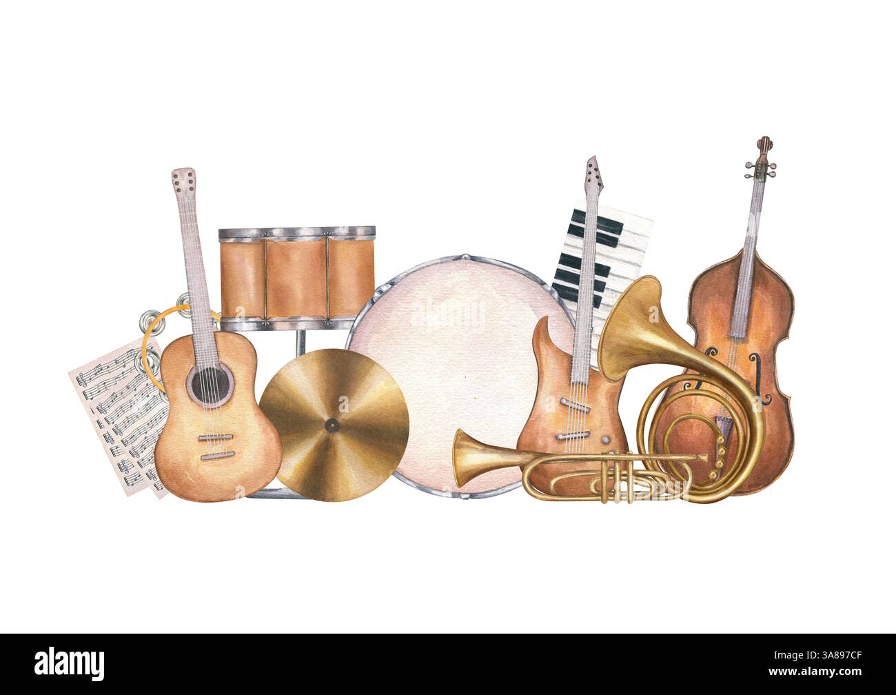 Musical instruments group watercolor illustration isolated background ...
