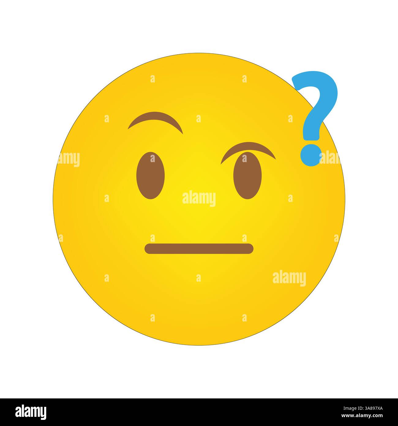 Emoji icon. Yellow face symbol. Question mark detail. Curious ...