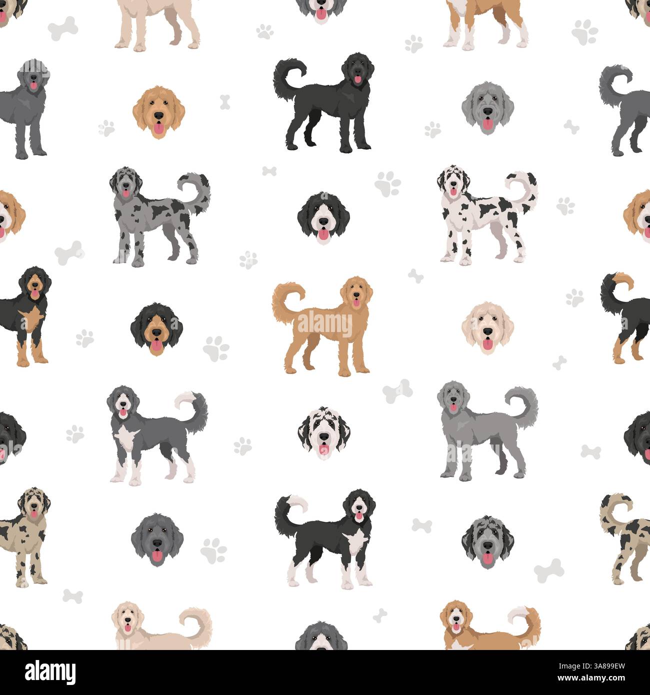Great Danoodle seamless pattern. Great Dane Poodle mix. Different coat ...