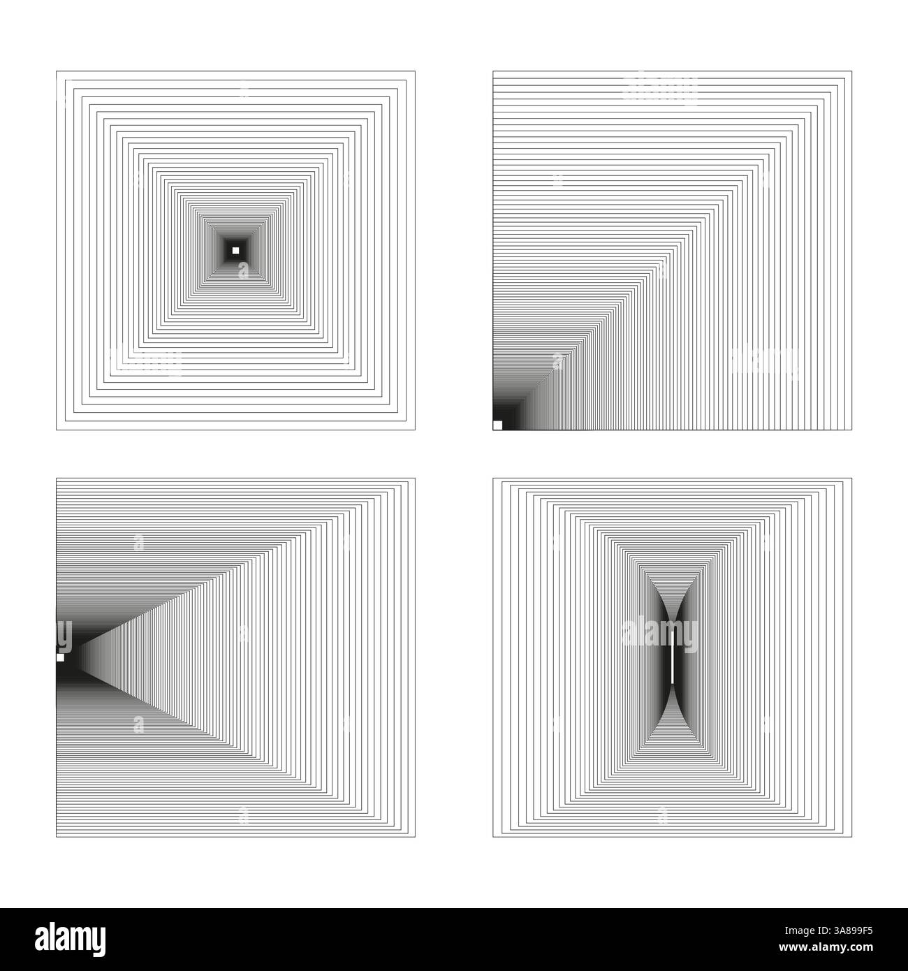 Square tunnel icon. Geometric depth effect. Optical illusion vector. Black gradient background ...