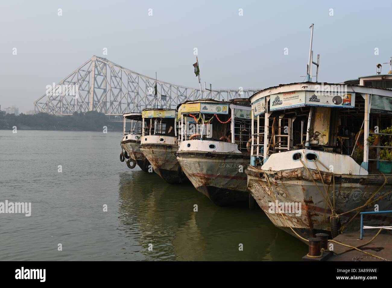 Kolkata, India, January 9, 2025: Passengere ships on the Hooghly River ...