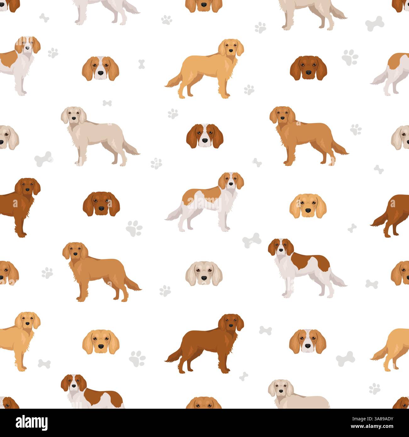 Golden Cavalier seamless pattern. Golden Retriever Cavalier King ...