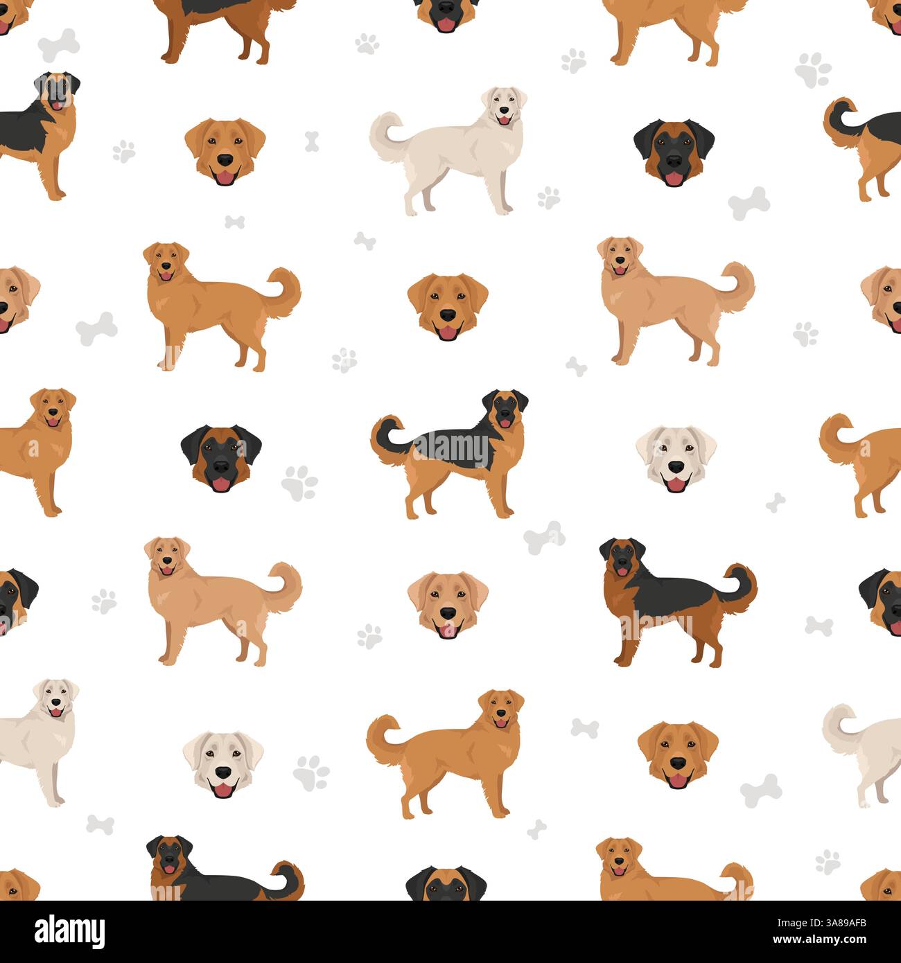 Golden Shepherd seamless pattern. Golden retriever German Shepherd mix ...