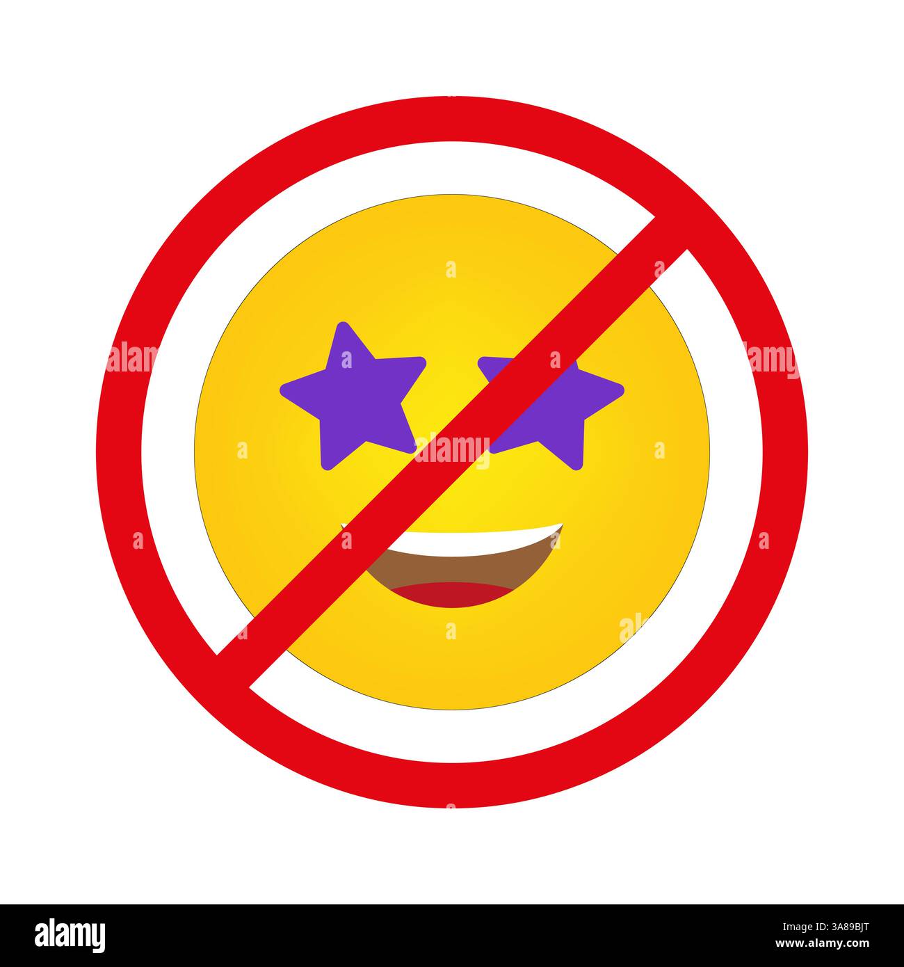 Star eyes emoji. Red crossed circle. Prohibited happy symbol. Bright ...