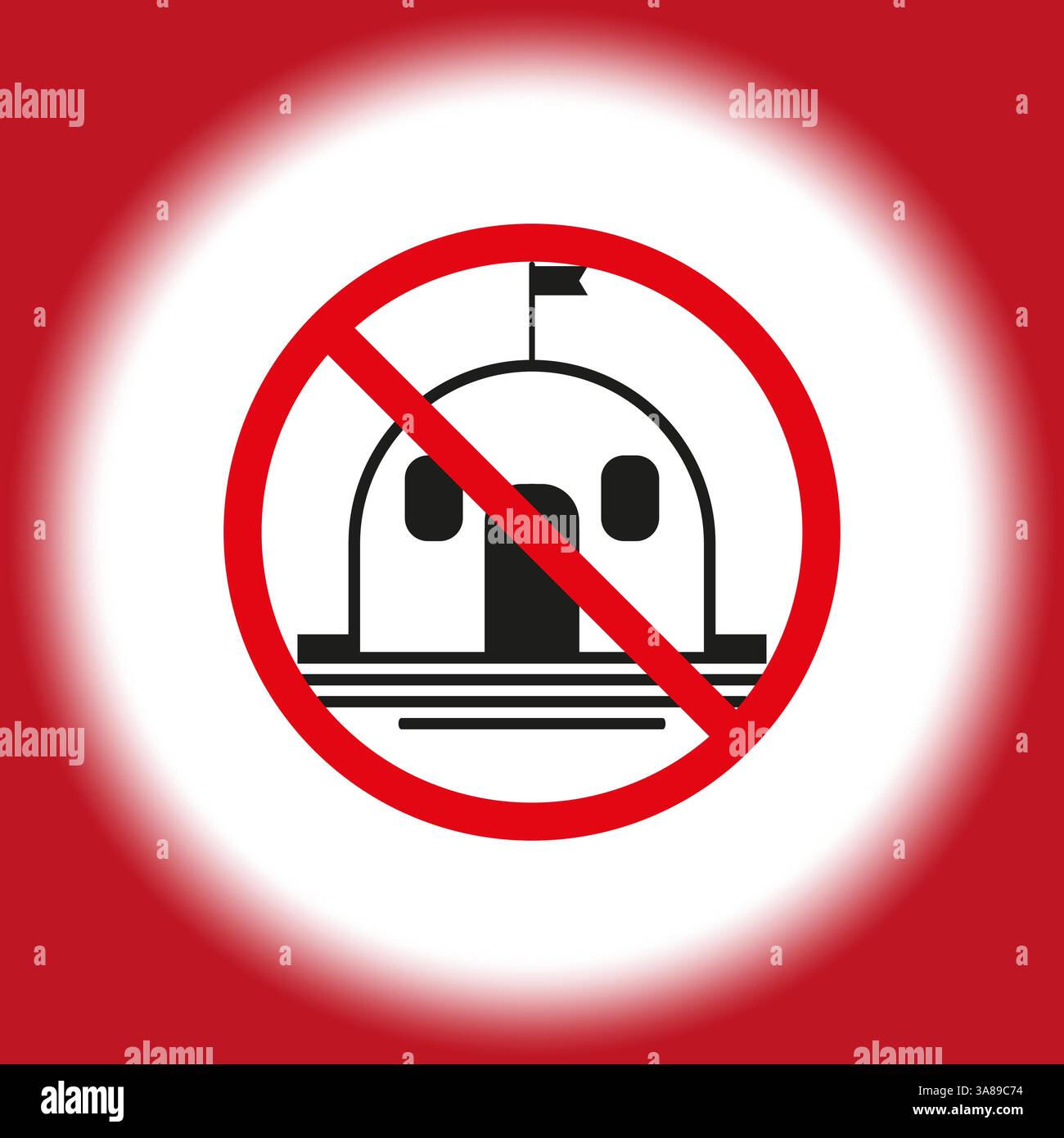 No building icon. Forbidden house shape. Prohibition symbol. Red circle ...