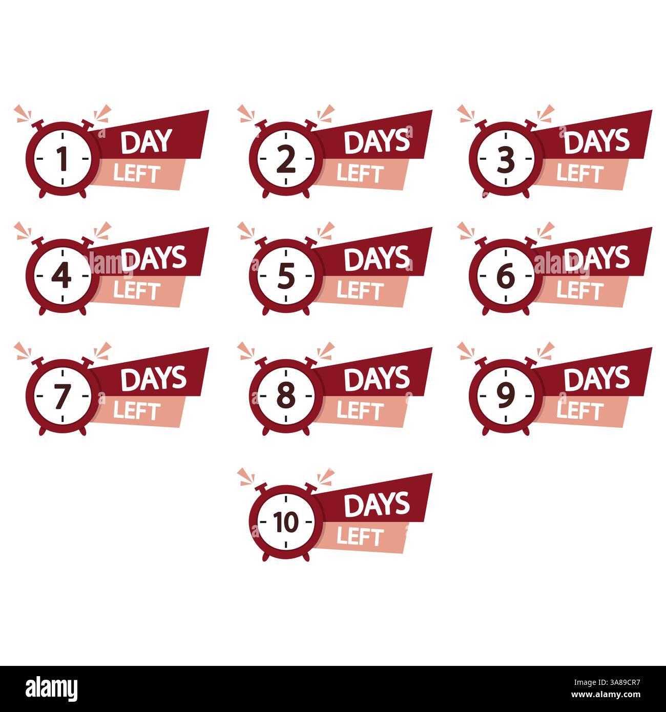 Set of countdowns. Ten red timers. Bold text numbers. Days left icons Stock Vector Image & Art ...