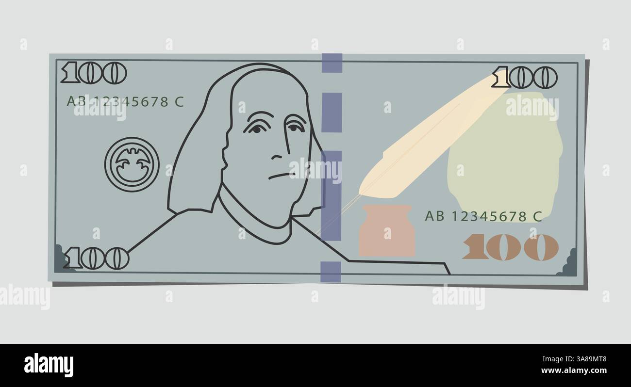 A hundred dollar bill. An illustration of an American dollar note ...