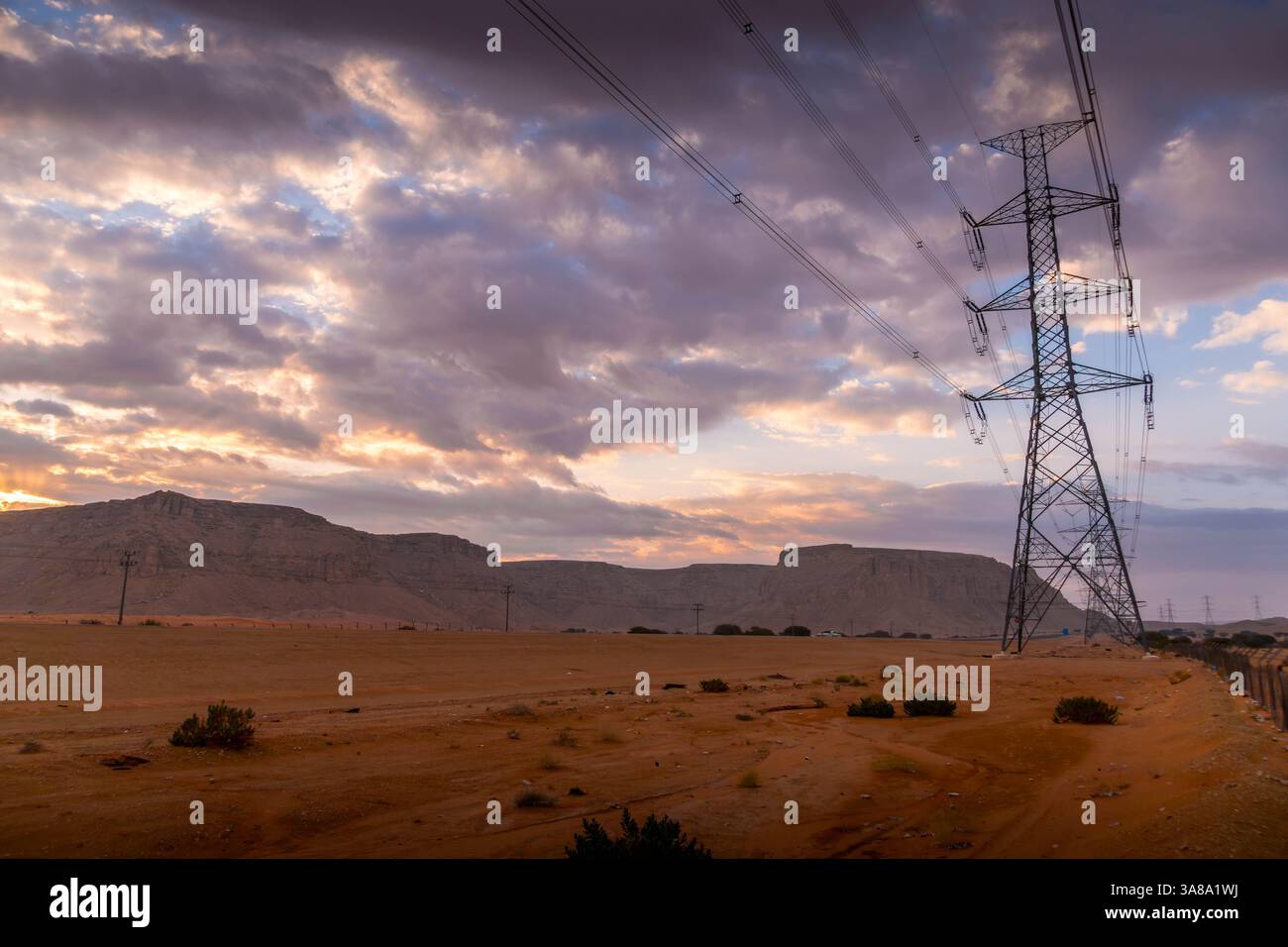 Electric power Transmission Lines in Middle East desert, a part of ...