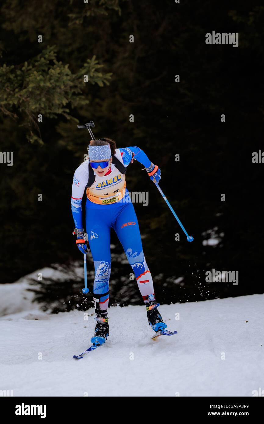 Les Saisies, France. 28th Mar, 2025. Les Saisies, France Emma Oustry in action during the French ...