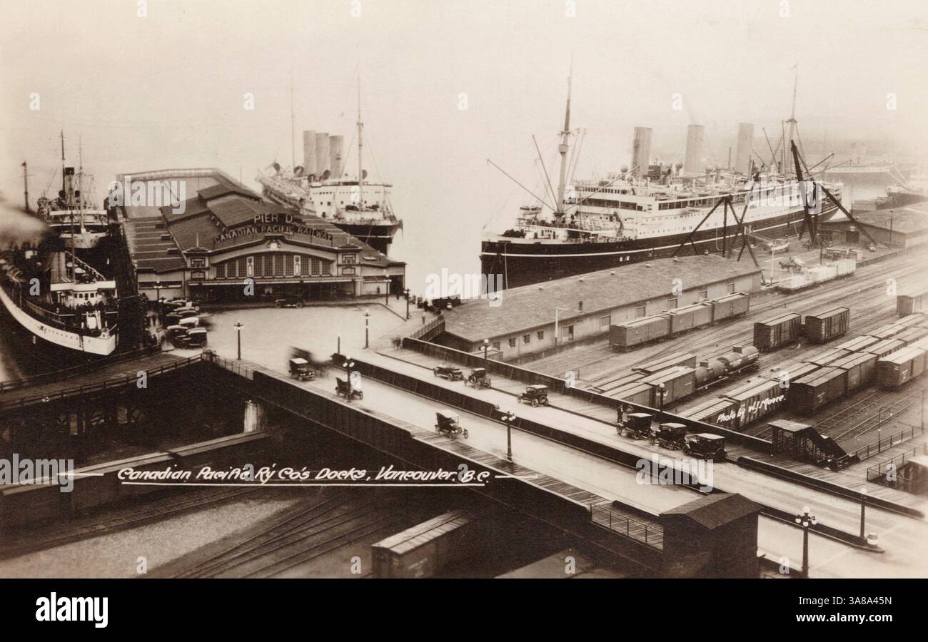 Passenger Ships at Pier Docks, Vancouver BC Canada, approx 1923 image ...