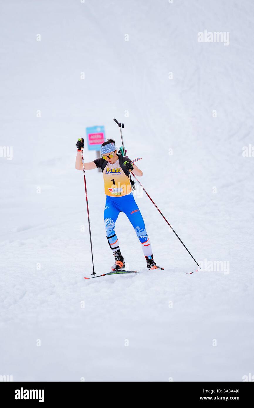 Les Saisies, France. 28th Mar, 2025. Les Saisies, France Louise Roguet in action during the ...