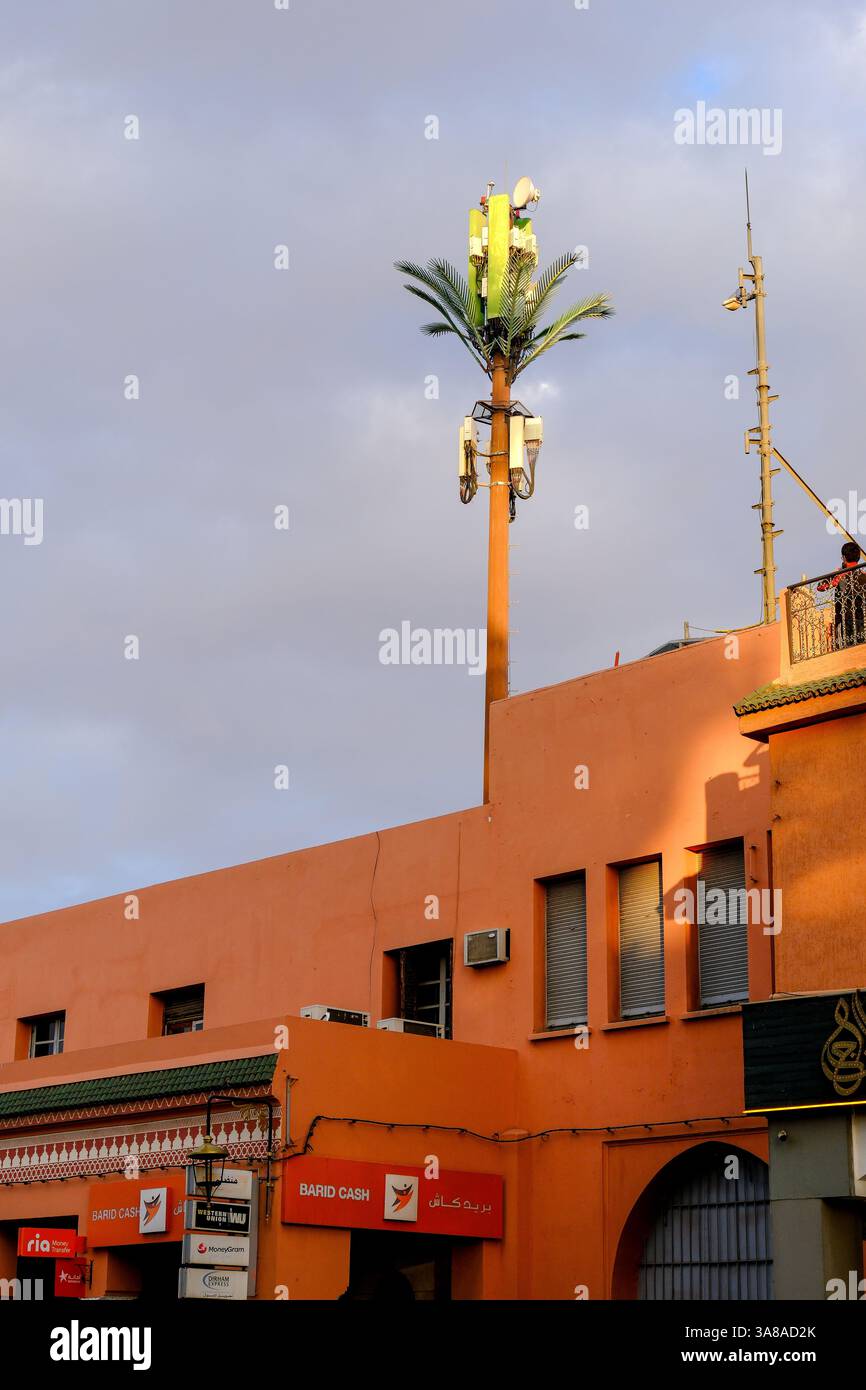 2 JAN 2025 - Marrakech, Morocco - A mobile phone cell mast, 4G or 5G ...
