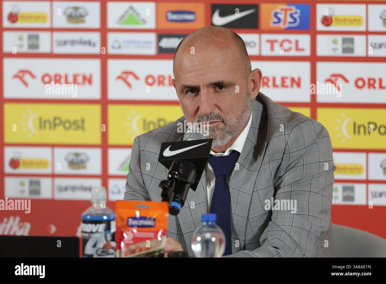 Coach Michal Probierz of Poland seen during a Press conference after the Poland-Malta match in ...