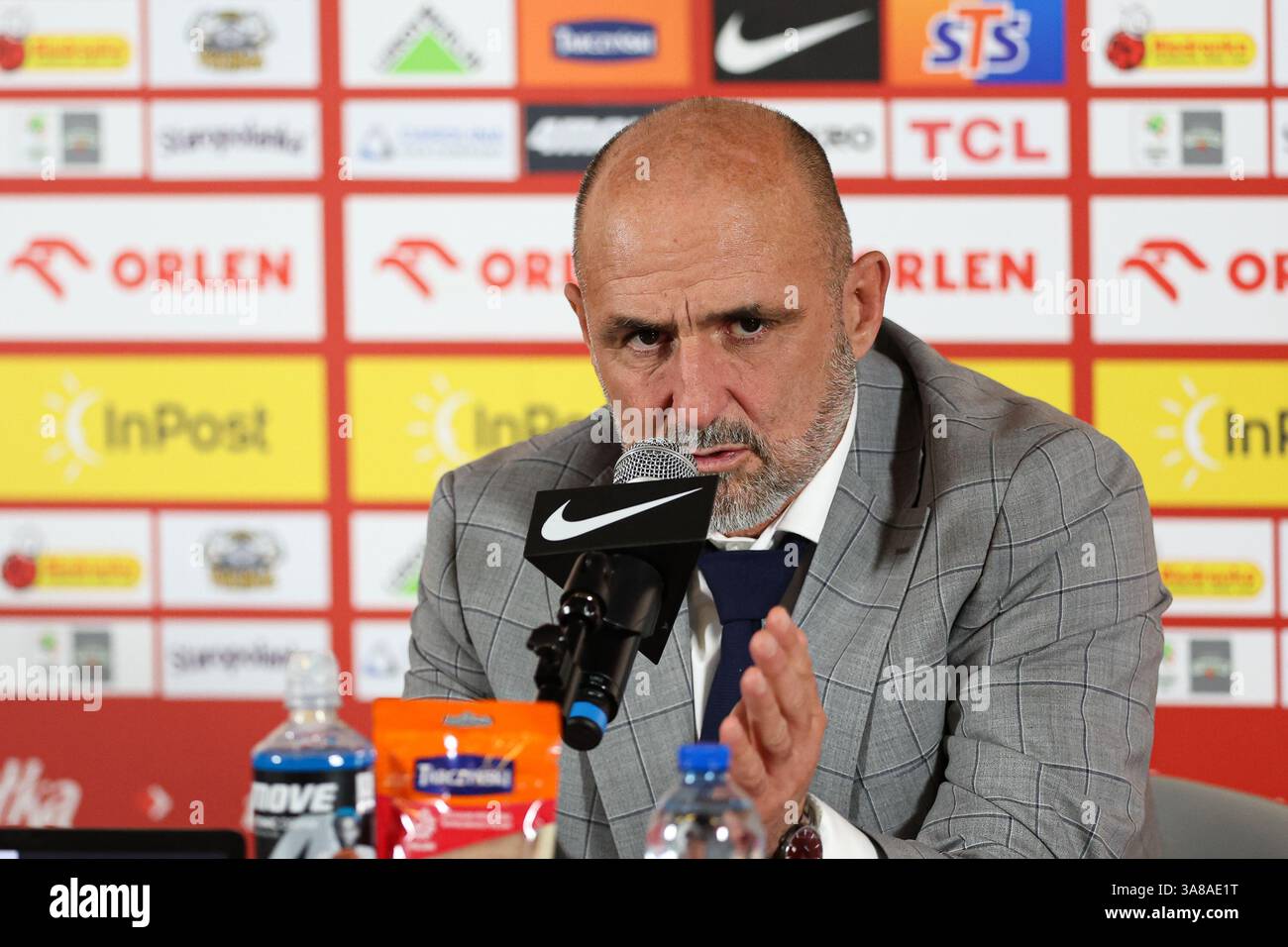 Coach Michal Probierz of Poland seen during a Press conference after the Poland-Malta match in ...