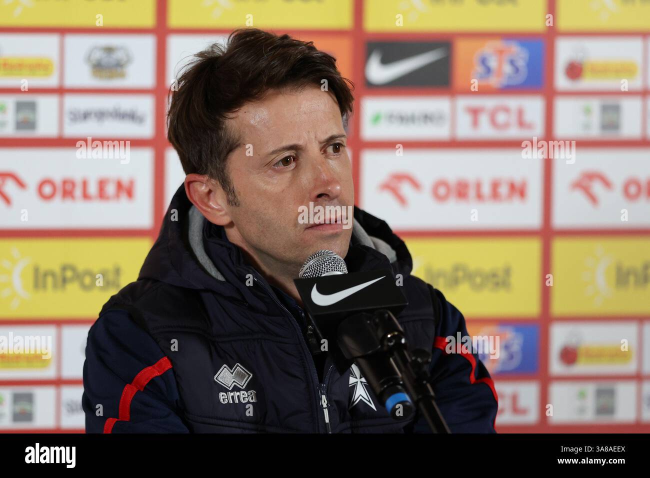 Coach Emilio De Leo of Malta seen during a Press conference after the ...