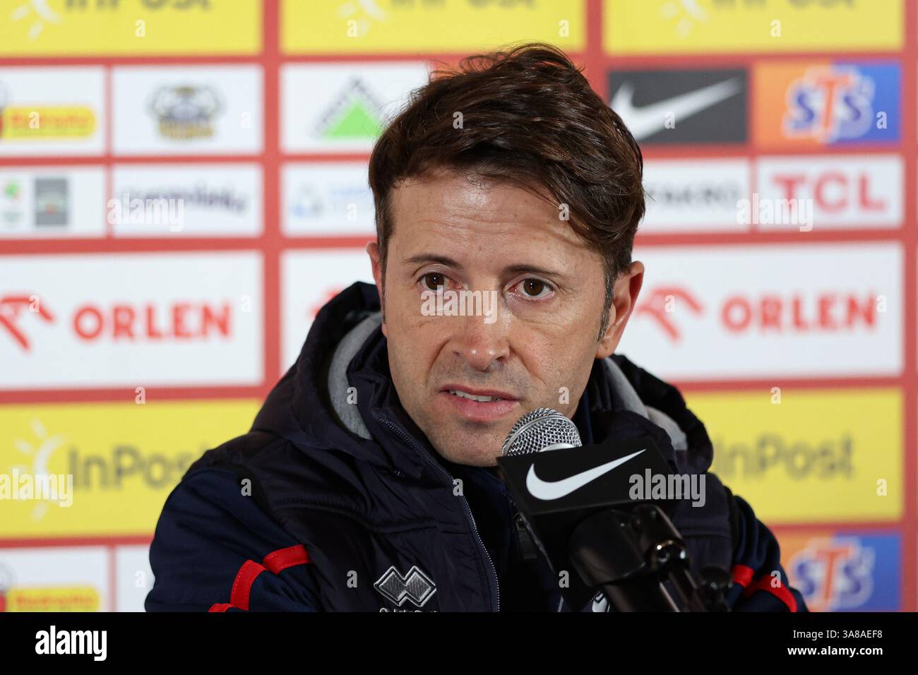 Coach Emilio De Leo of Malta seen during a Press conference after the ...