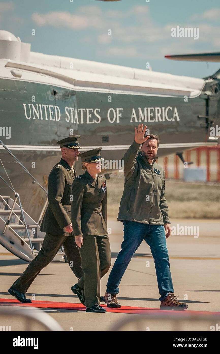 The 50th U.S. Vice President JD Vance waves to the crowd at Marine ...