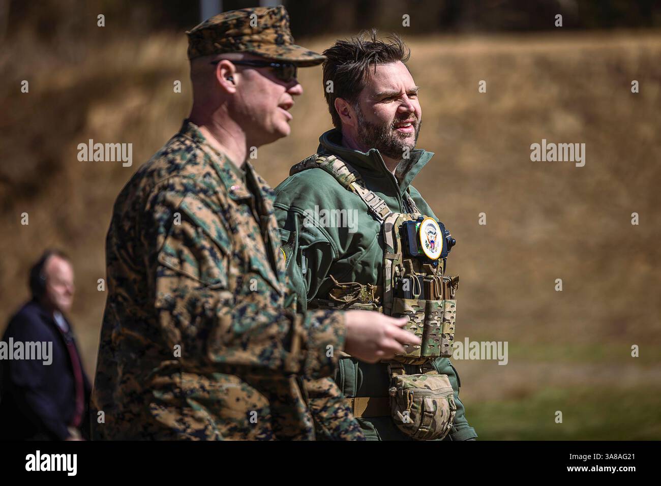 JD Vance, the Vice President of the United States, right, speaks with ...
