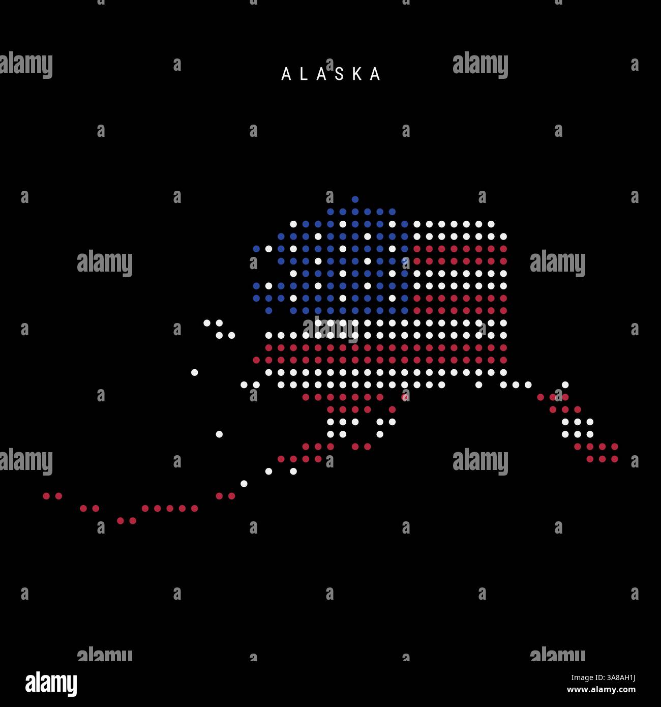 Alaska US state dot pixel map in the colors of the American flag. Flat ...