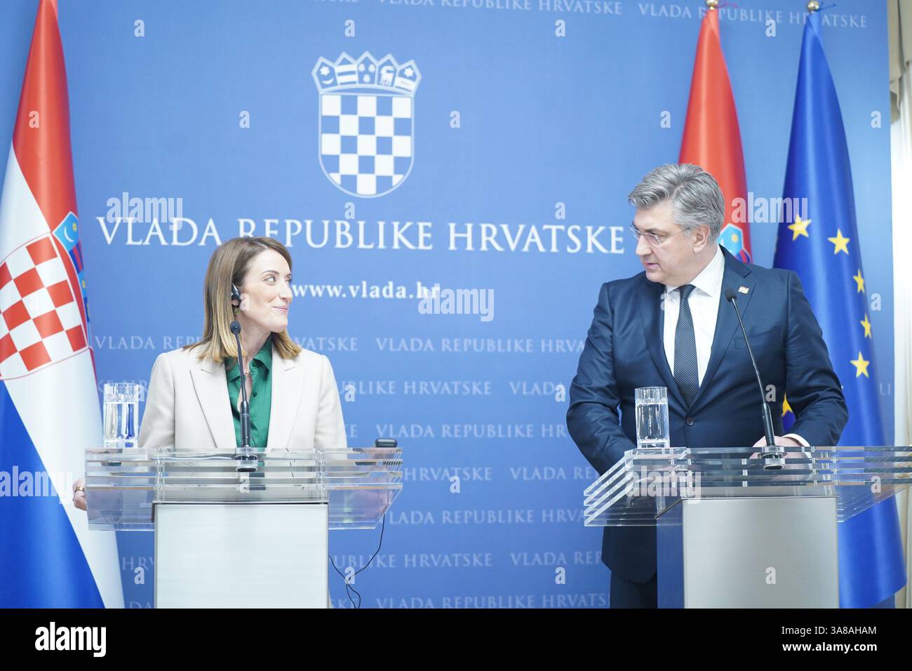 Zagreb, Croatia. 28th Mar, 2025. Croatian Prime Minister Andrej ...